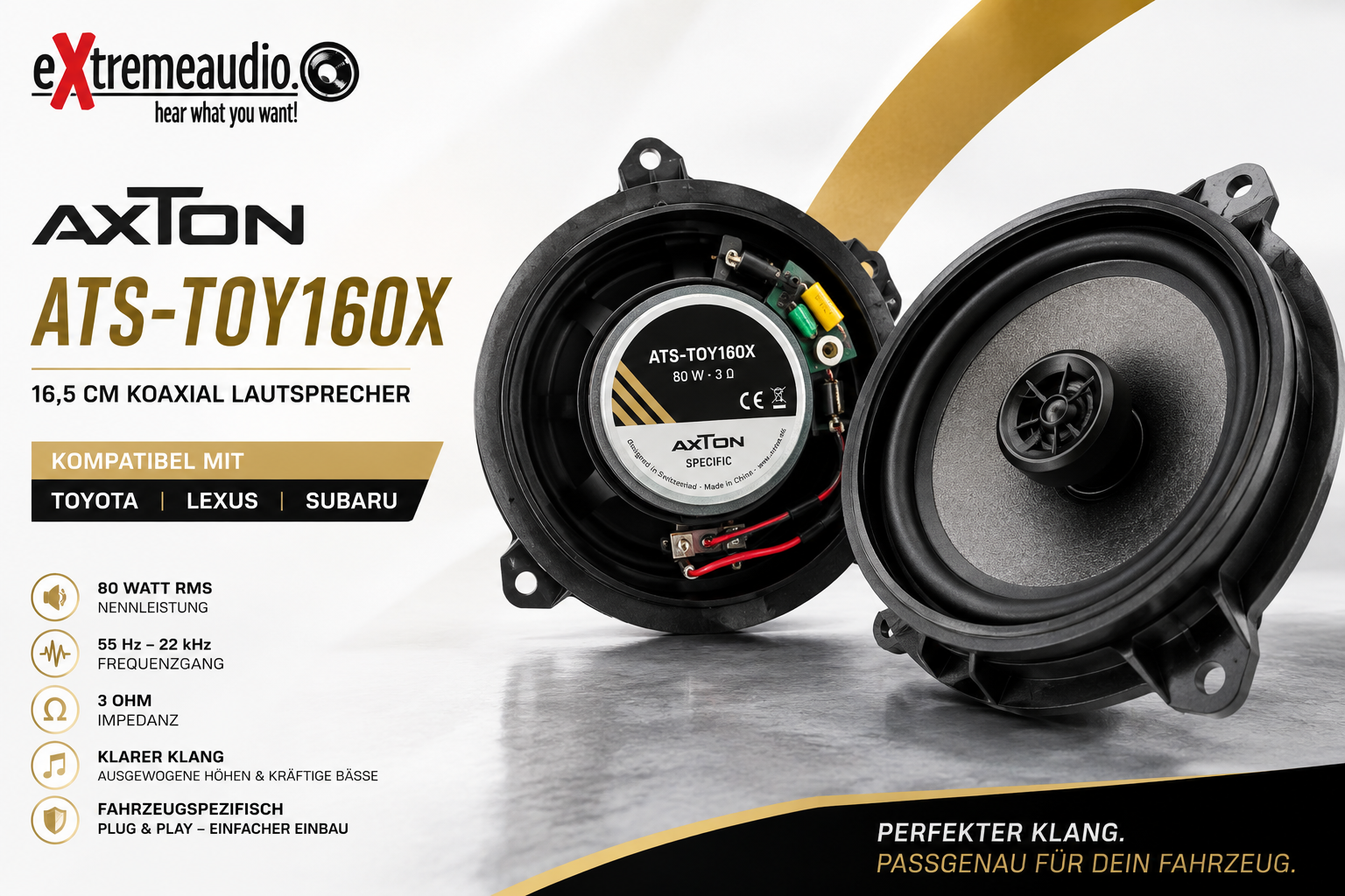 Axton ATS-TOY160X Plug & Play Auto Koaxial Lautsprecher kompatibel mit ...