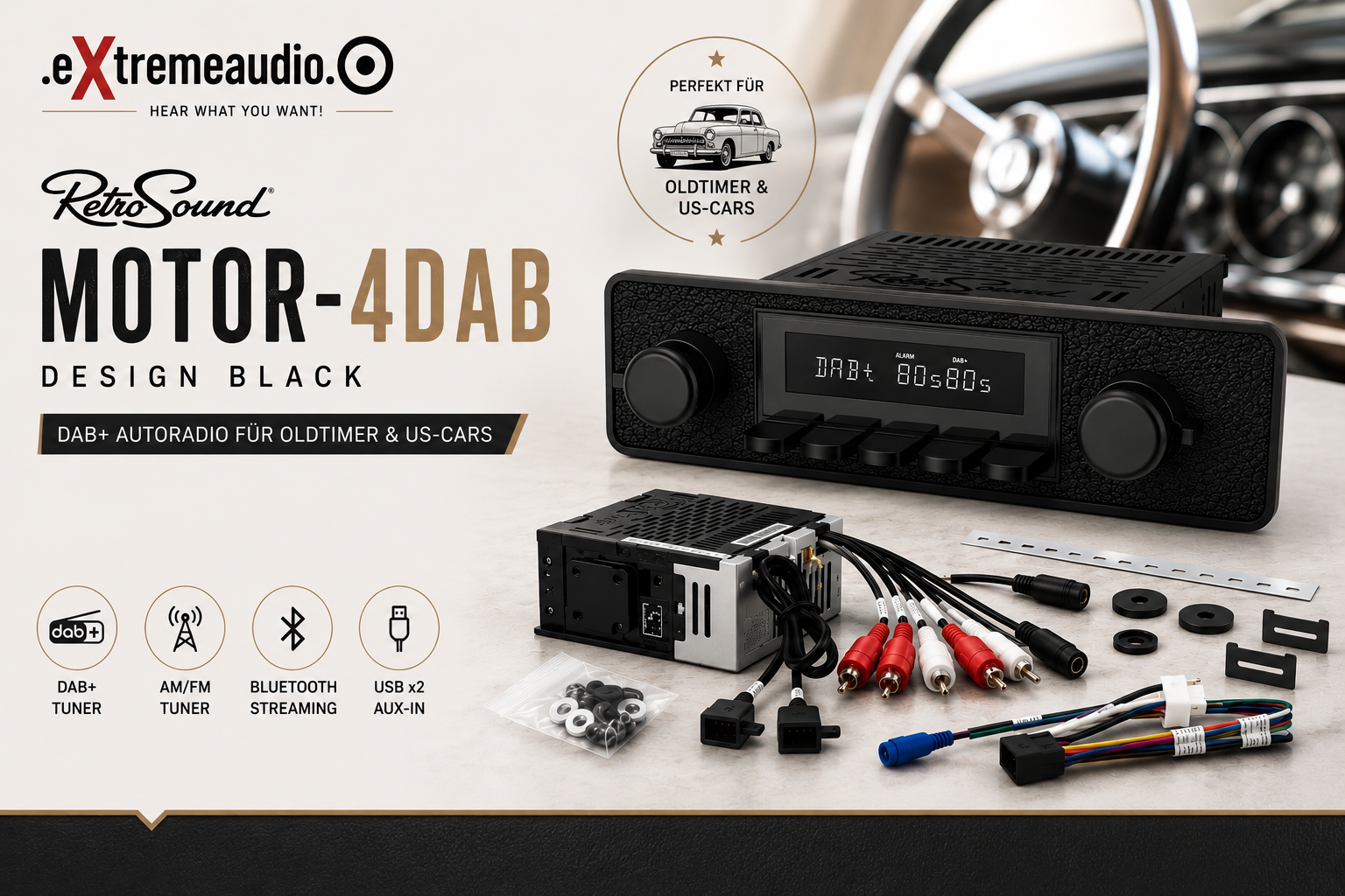 Retrosound MOTOR-4DAB Design Black DAB+ Autoradio für Oldtimer und US ...